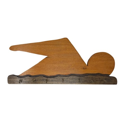 Vtg Wood Wall Hanging Key Holder Maximalist Décor Swimmer Swimming 17 ...