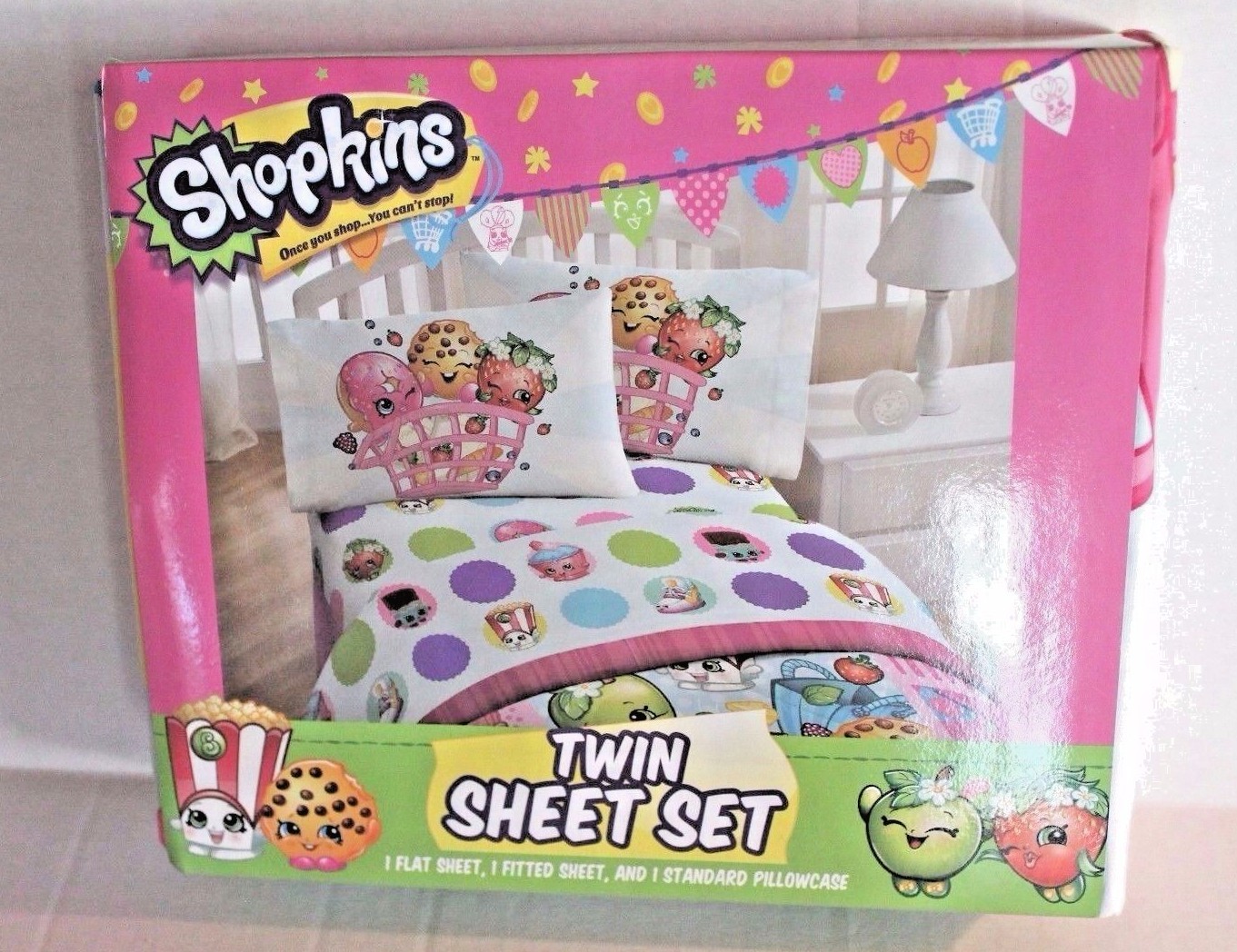 Shopkins Twin Size Sheet Set Girl's Bedroom Bedding Bed Sheets NEW RARE ...