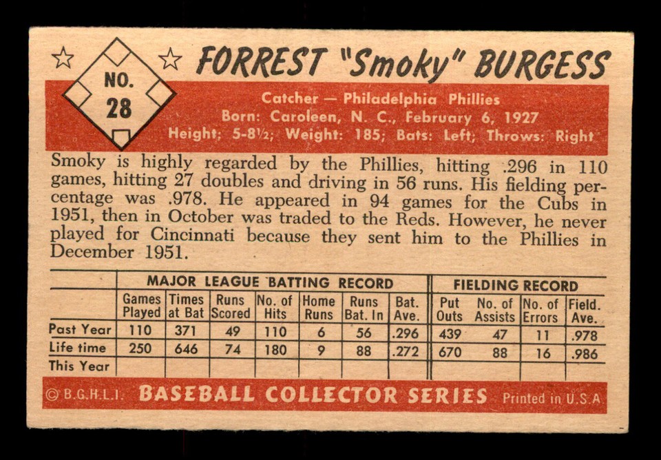 1953 Bowman Color #28 Forrest Burgess VG | eBay