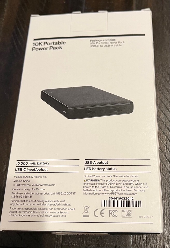 Verizon 10K mAh Portable Power Pack With USB-C & USB-A Ports Charging ...