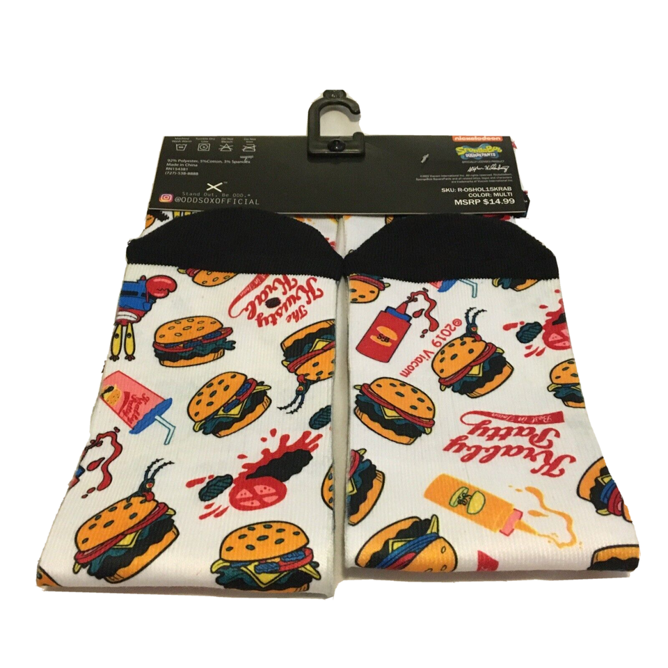Odd Sox The Krusty Krab-KRABBY PATTY Novelty Crew Socks Fits Sizes 6-13 ...