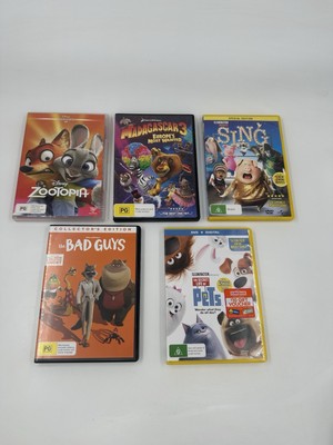 Kids Movie DVD Bundle R4 Zootopia, Madagascar 3, Sing, Bad Guys, Pets ...