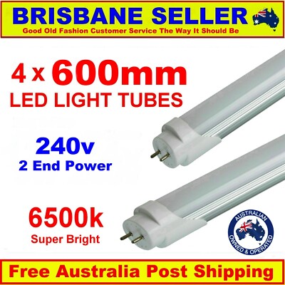 4 x LED T8 Tubes 9w 60cm 6500k Super Bright White Fluro Lights 2 END ...