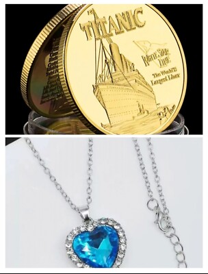 TITANIC NECKLACE HEART OF THE OCEAN, TITANIC SOUVENIR COIN | eBay UK