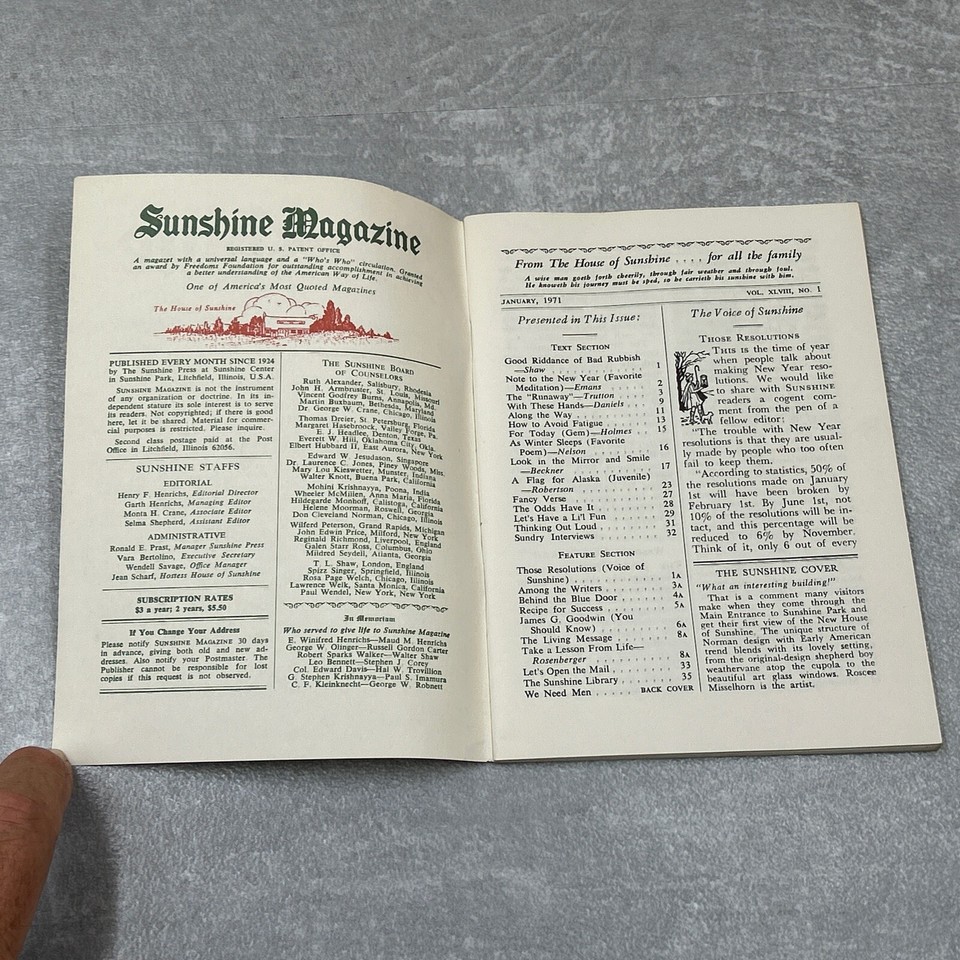 Sunshine Magazine Volumes 46 #1 May 1969 and 48 #1 Jan 1971 Good ...