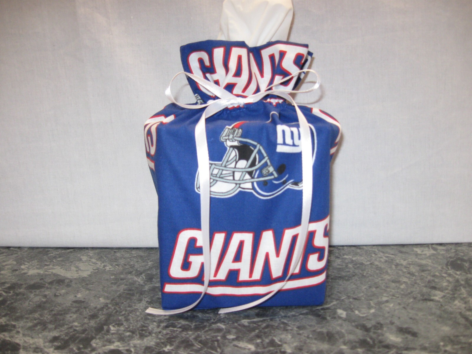 NFL New York Giants on blue cotton fabric, handmade, square tissue box ...