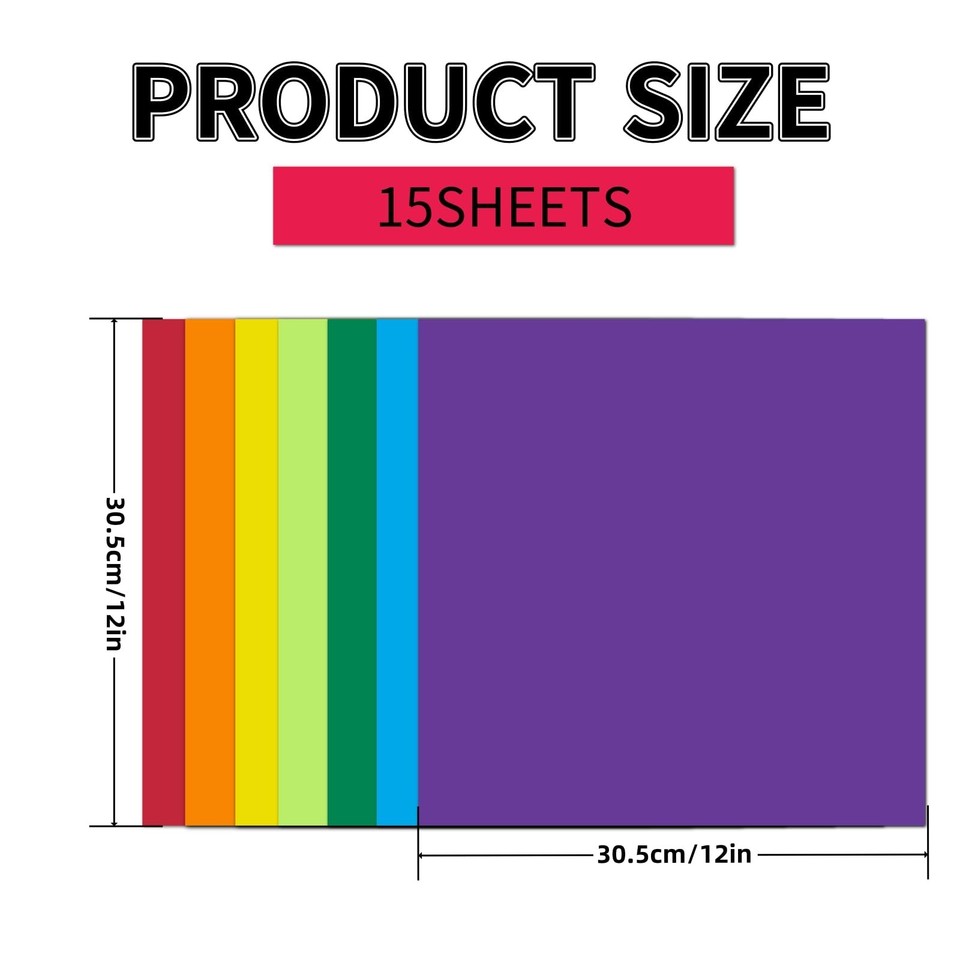 15 Sheets Colored Cardstock 12 x 12 Inch, 250gsm/90lb Cardstock Paper ...