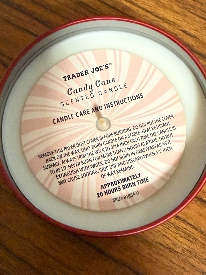 Trader Joe's - Candy Cane Scented Candle - Soy Wax Blend - 20 Hours ...