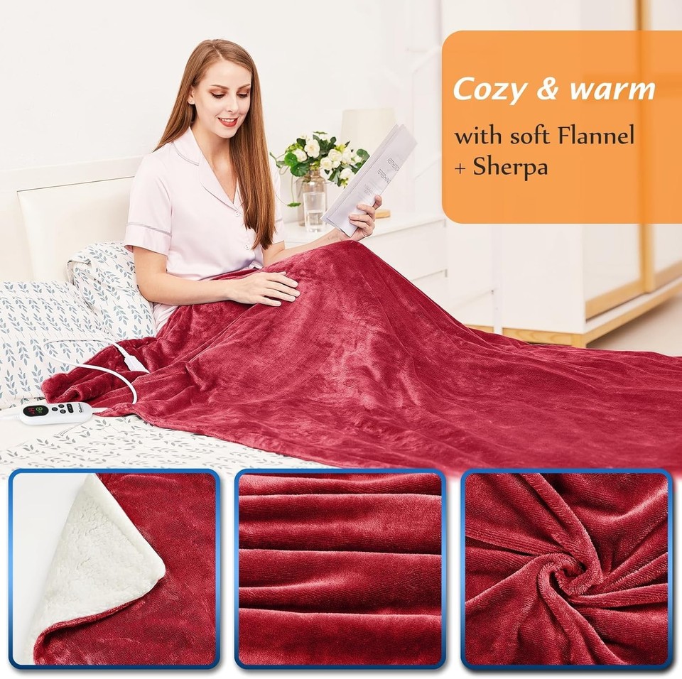 Mia & Coco Electric Heated Blanket Throw Flannel Sherpa Fast Heating ...