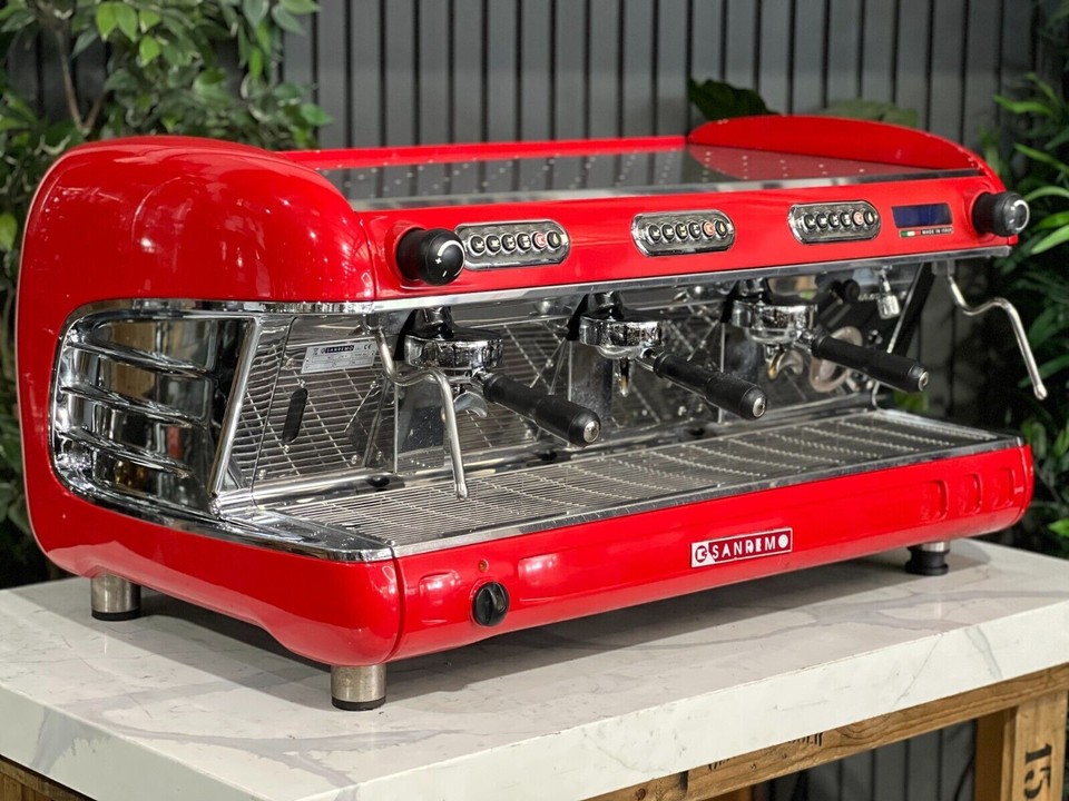 SAN REMO VERONA 3 GROUP ESPRESSO COFFEE MACHINE RED COFFEE MAKER CAFE ...