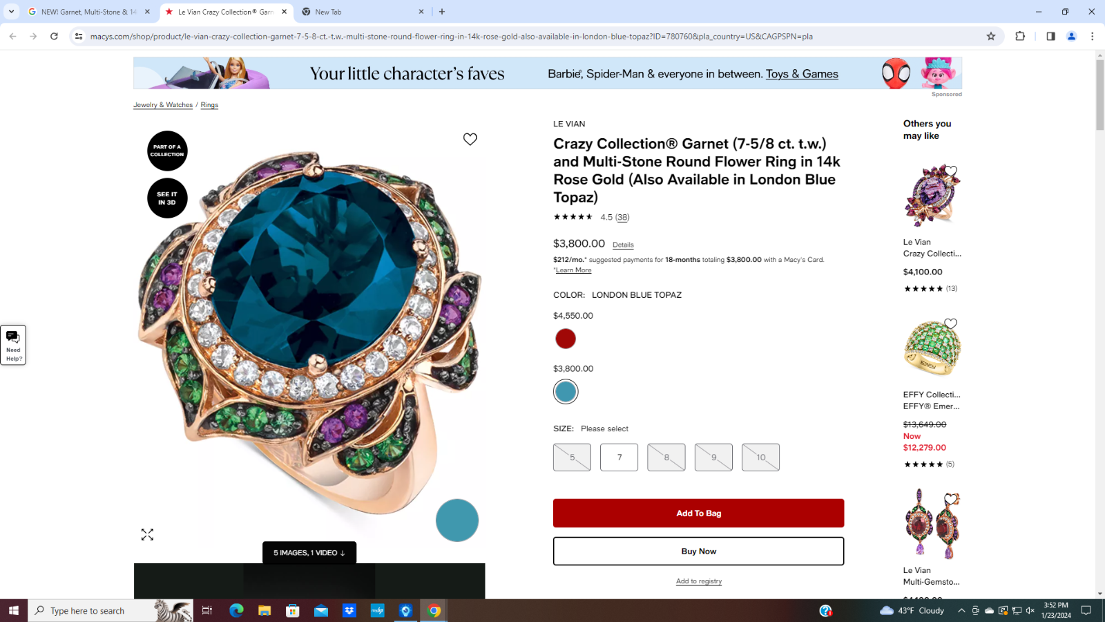 LeVian Crazy Collection Garnet/MultiStone Round Flower 14k RG Ring ...