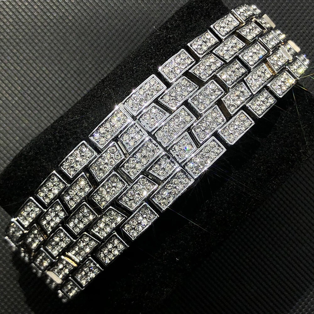 MISSFOX Men's Fully Ice Watch Quartz Waterproof Silver Diamond Luxury ...