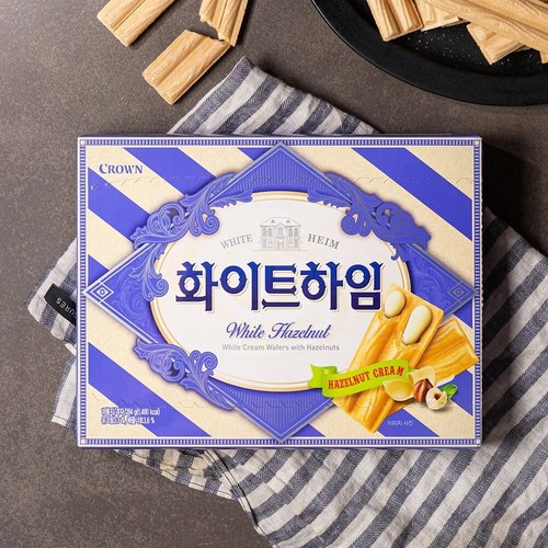 CROWN White Heim Hazelnut Cream Crunchy Premium Korean Wafer Biscuit ...