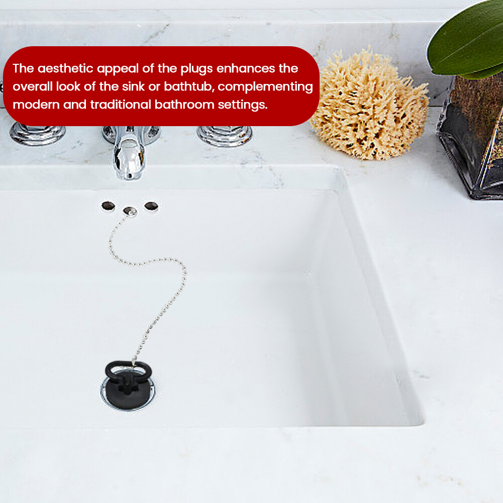 2pcs Black Sink Plug Water With Chains Home Kitchen Bathtub Stopper ...