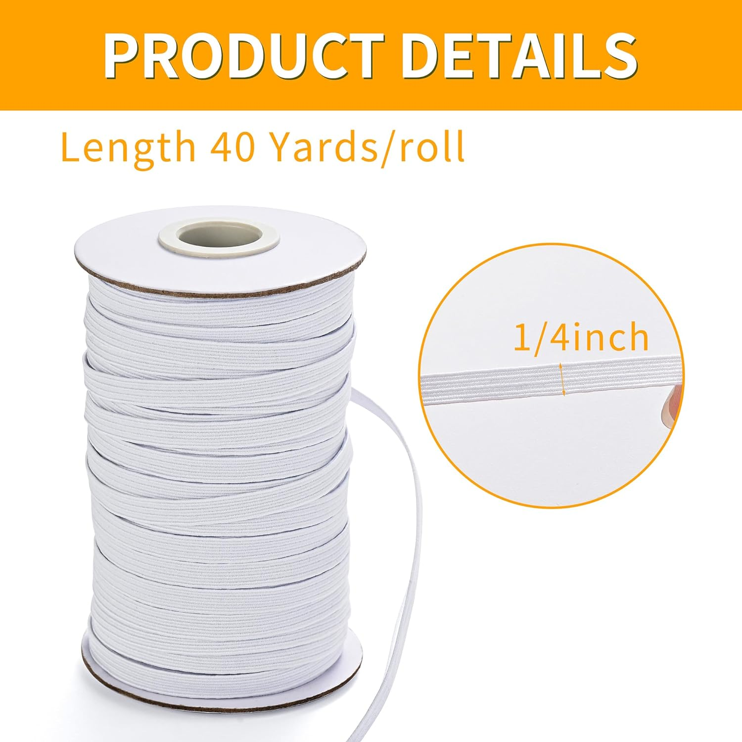1/4 Inch 40 Yard White Elastic Band for Sewing Waistbands and Pants ...
