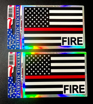 TWO (2) THIN RED LINE AMERICAN FLAG FIREFIGHTER REFLECTIVE DECAL (DC-2 ...