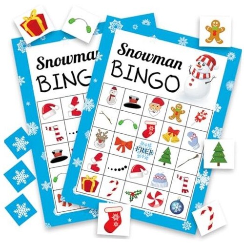 Bingo Game for Kids Adults, Snowman Bingo Cards 24 Players Winter ...