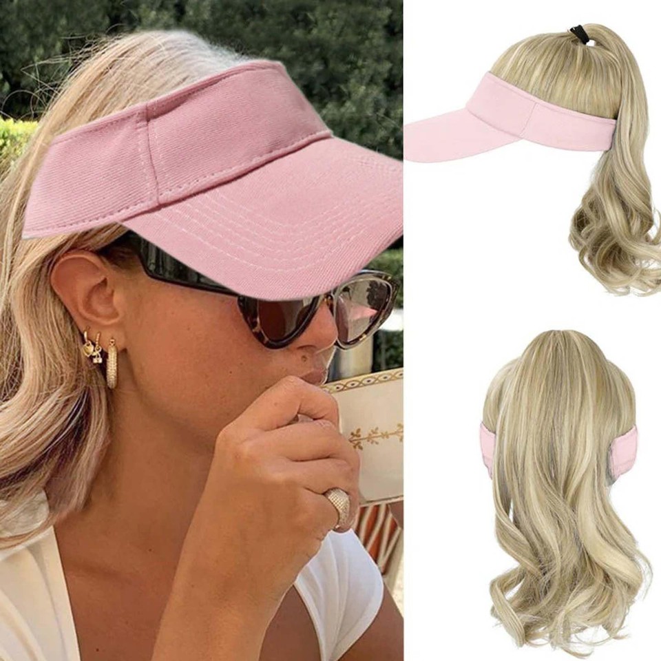 Women Sun Hat with Ponytail,Baseball Cap with Wavy Hair,Hair Extensions ...