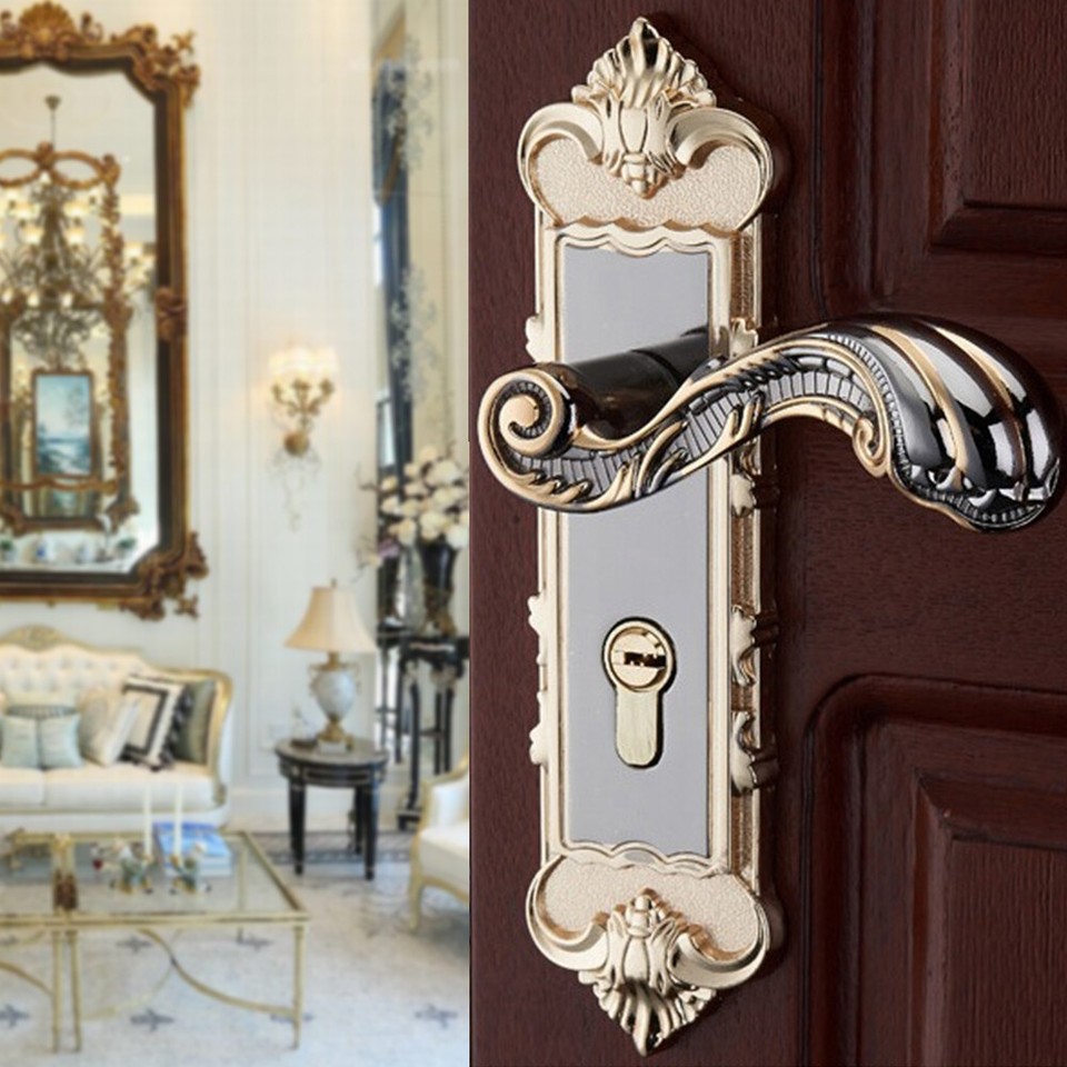 European Gold Door Lock Entry Lever Handle Room Entrance Security ...