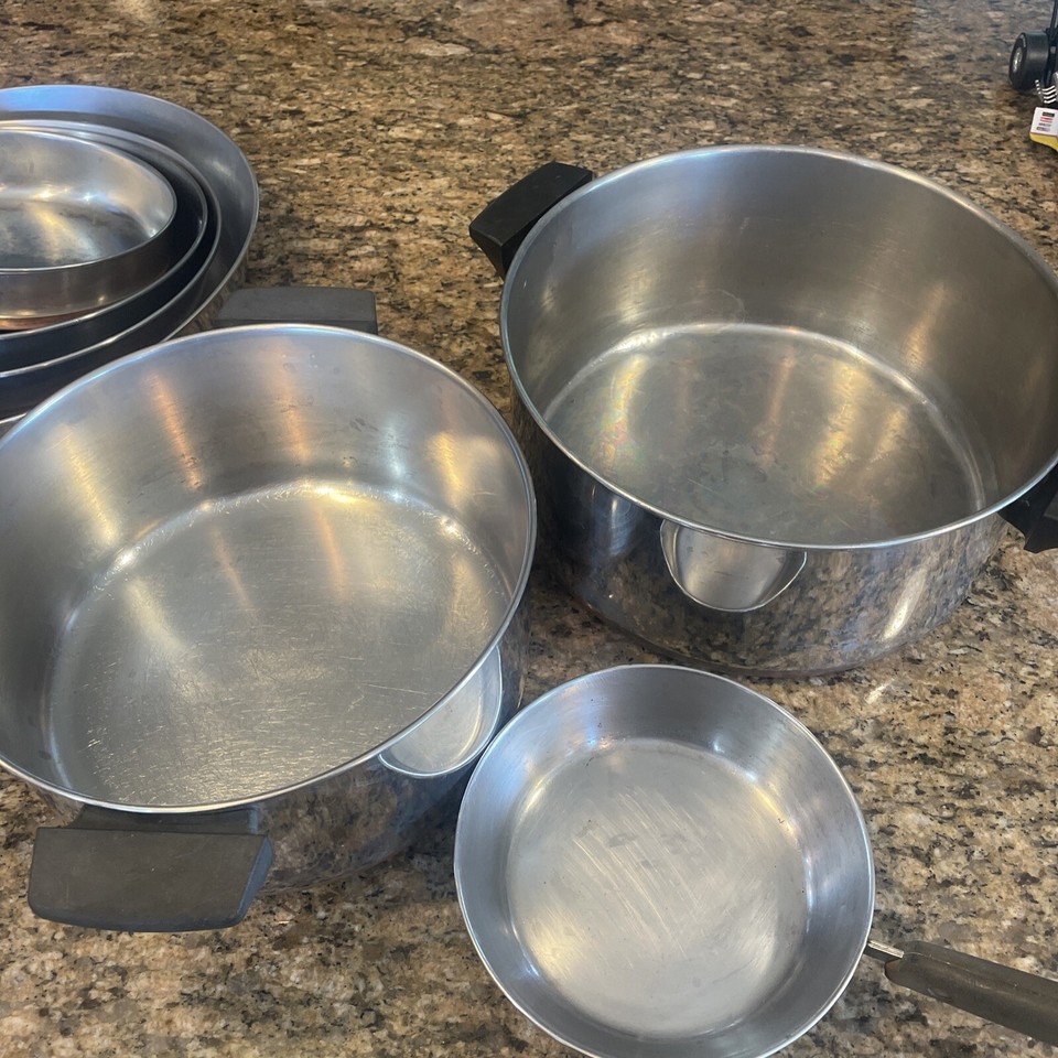 Revere Ware 1801 Copper Bottom Cookware Set Pots and Pans Vintage lot ...