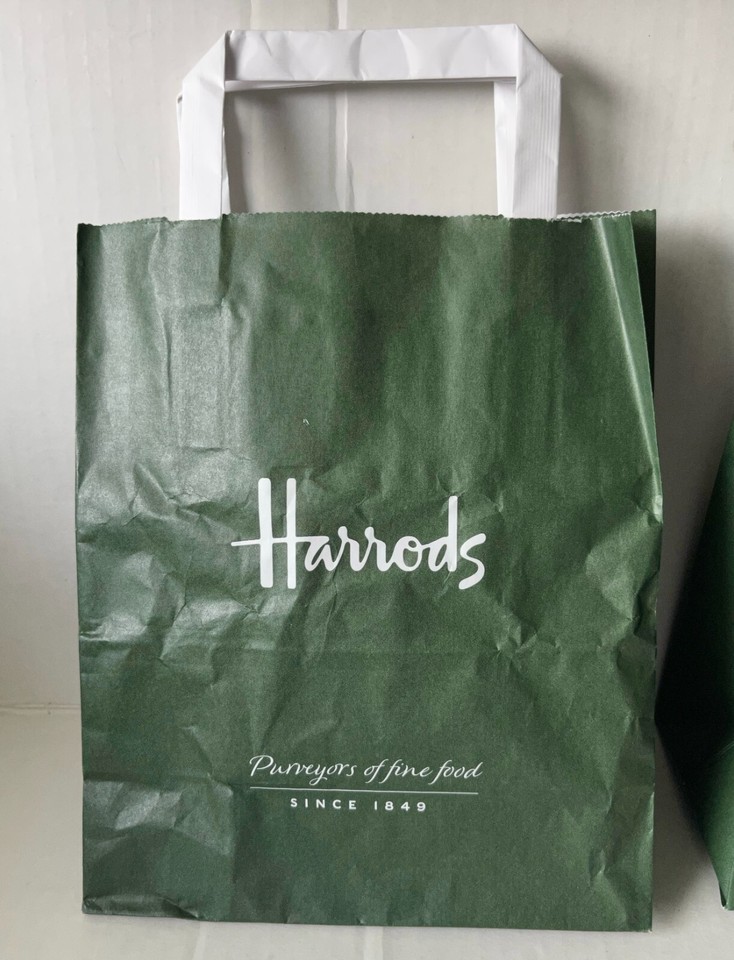 2 Harrods Green Paper Shopping Gift Bag Tote | eBay