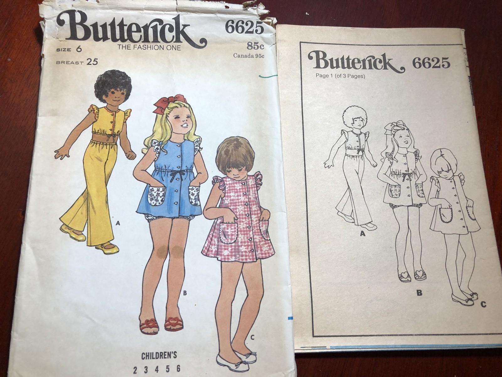 Sewing Patterns Early 1970’s Butterick #6625 Girls Size 6 Tops Pants ...
