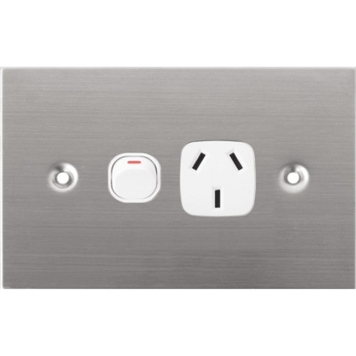 Flat 1mm Solid Stainless Steel Silver Light Switch Double Power Point ...