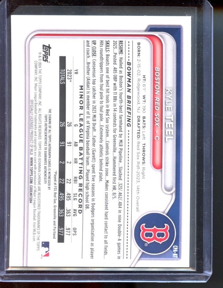 2024 Bowman - Chrome Prospect Autographs #CPA-KT Kyle Teel (AU, RC) | eBay