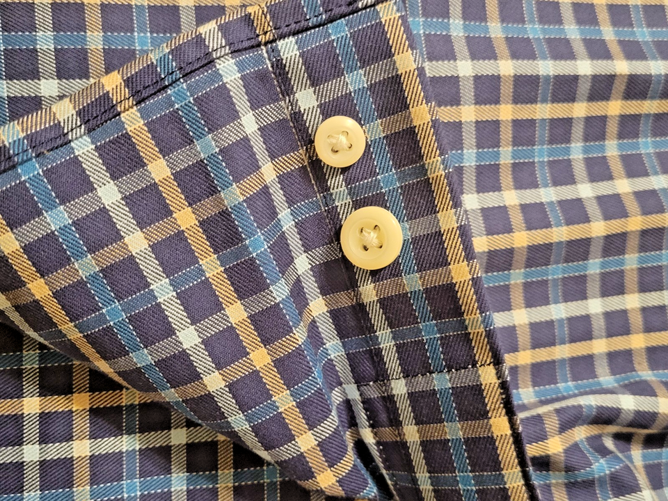 Peter Millar Shirt Mens Large Nanoluxe Easy Care Blue Button Plaid ...