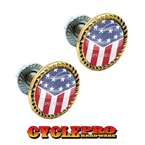 2 Gold Brass Plated License Plate Frame Tag Bolts USA FLAG SLANT - 127 ...