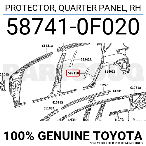 587410F020 Genuine Toyota PROTECTOR, QUARTER PANEL, RH 58741-0F020 | eBay