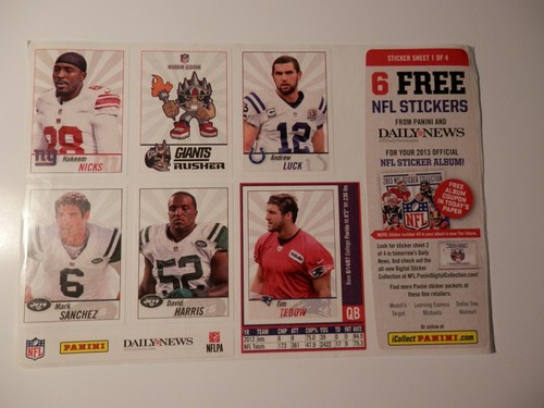 Complete NFL STICKER SET 4 Sheets - PANINI - NY DAILY NEWS 2013 - 24 ...