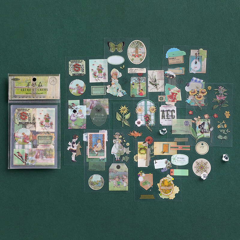 retro scrapbooking colour theme transparent sticker set journaling ...