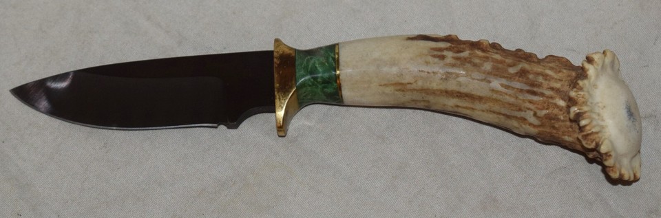 Custom Made Herb Derr HK Derr Hunting Knife Blued Blade Antler Handle w ...