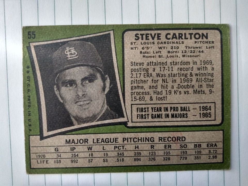 Topps 1971 Steve Carlton HOF #55 St. Louis Cardinals - VG | eBay