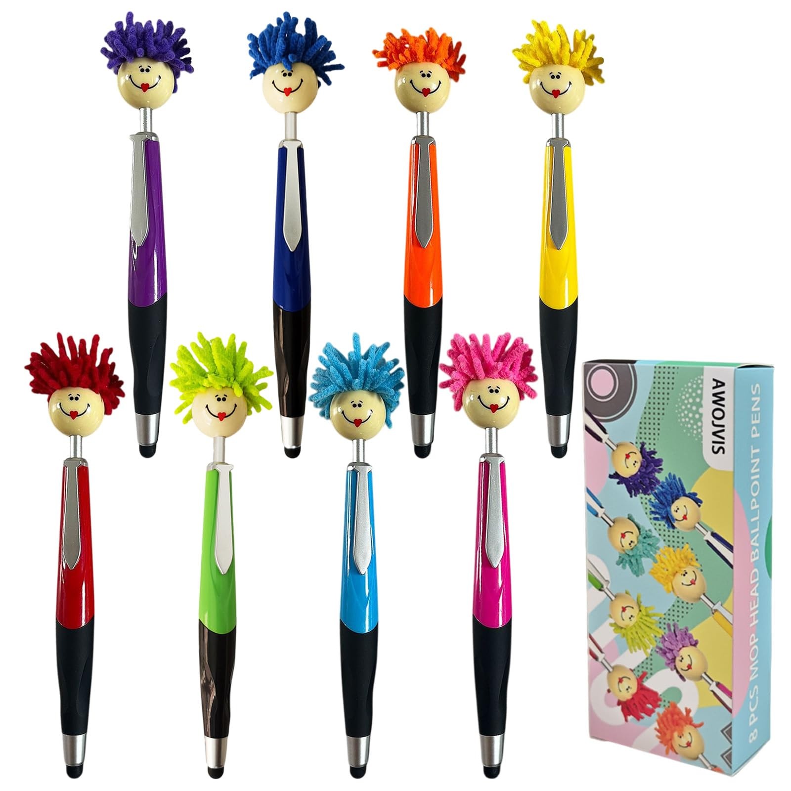 8pcs Mop Head Ballpoint Pens, Funny Mophea Topper Pen with Plush Hair ...