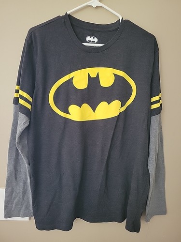 Batman Long Sleeve T-Shirt Black w/ Grey Thermal Sleeves XLarge DC ...