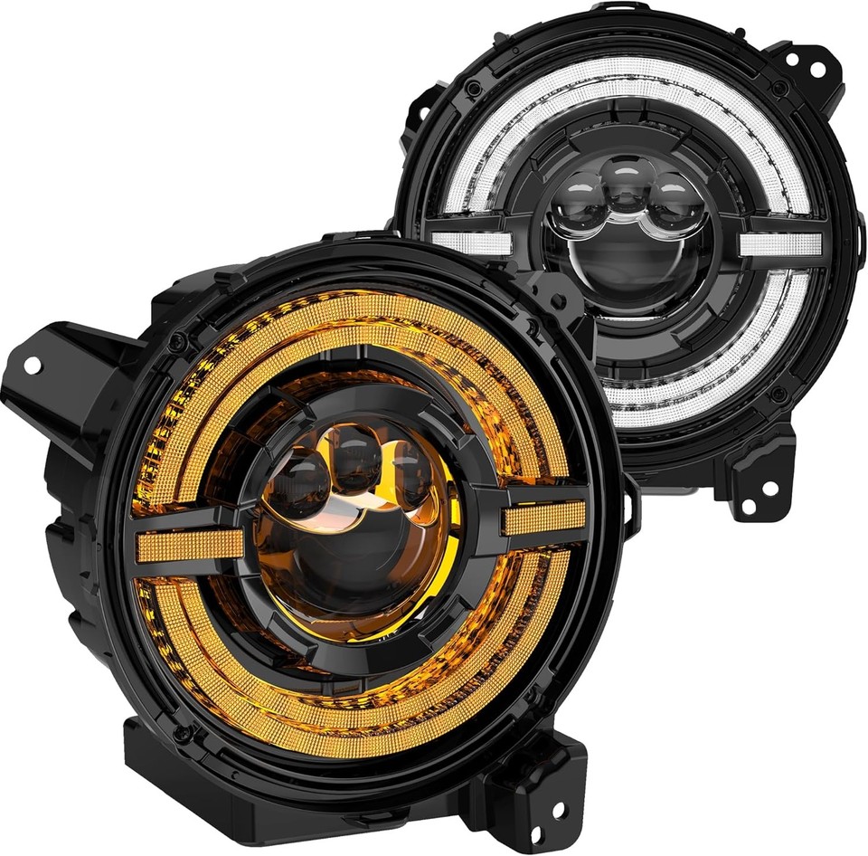2x 9 Inch Halo LED Headlights Hi-Lo Turn Signal For Jeep Wrangler JL ...