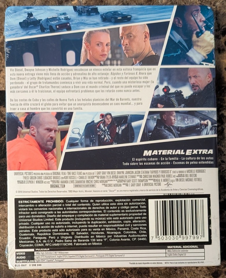 NEW Fast 8 Fate of the Furious Blu-ray DVD 2-Disc Set Steelbook Mexico ...