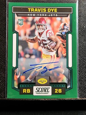 Travis Dye - 2023 Score Football - Green Parallel Autograph Jets Color ...