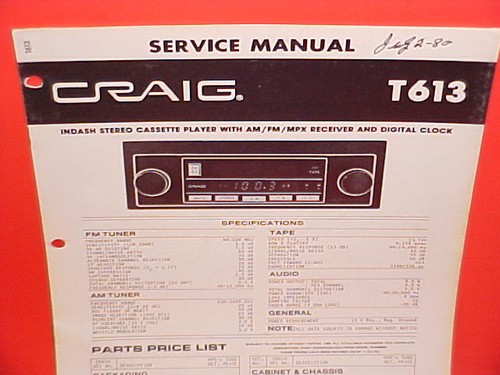 CRAIG STEREO CASSETTE TAPE PLAYER/AM-FM/MPX RADIO FACTORY SERVICE ...