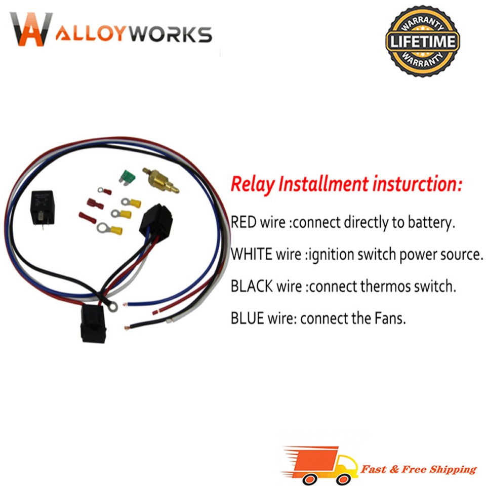 Electric Radiator Cooling Fan Relay Kit Thermostat Temp Control Switch ...