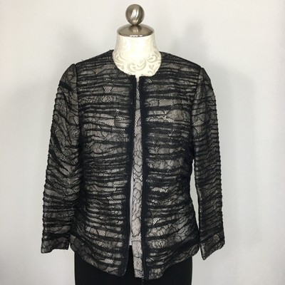 Js Collections Jacket Women's 10 Black Full Zipper Lace Overlay Pintuck ...