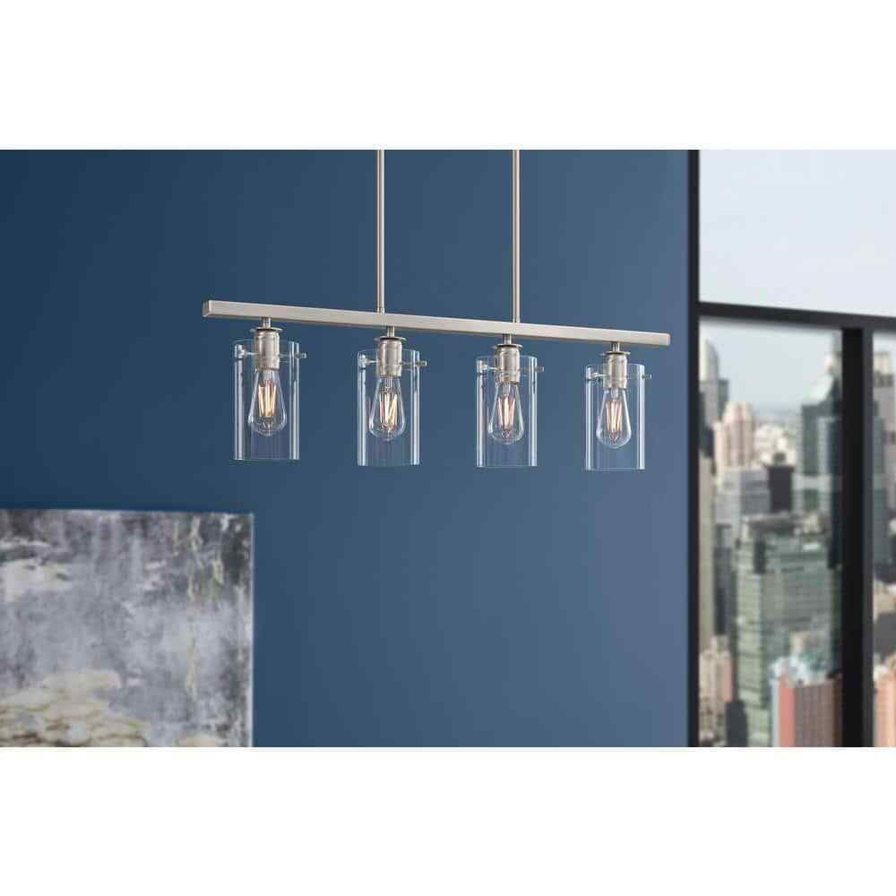 Hampton Bay Regan 4-Light Brushed Nickel Chandelier w/ Clear Glass ...