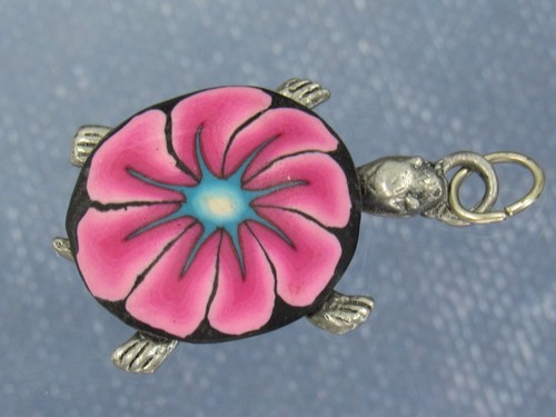 NTL Pink Blue Hibiscus Flower TURTLE Shell Tropical Pendant | eBay