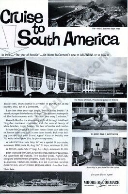 1960 Moore McCormack Cruise Lines Brasilia Collectible Print AD Wall ...