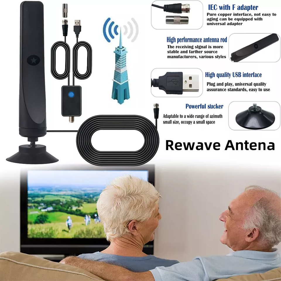 New 4K Rewave Antena, TV Antenna, Suction Cup TV Antenna Plug Play 3m ...