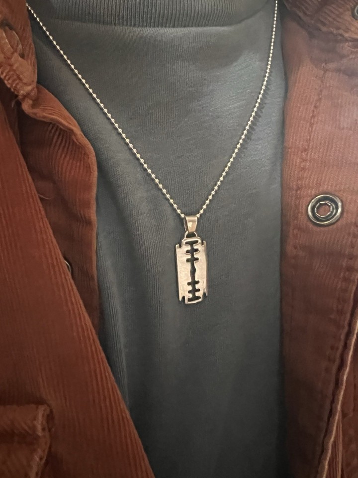 Men's Sterling Silver Razor Blade Pendant, Vintage Gothic Punk Hip Hop ...