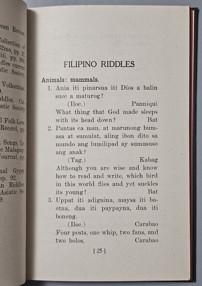A Little Book Of Filipino Riddles By Frederick Starr Philippines 1909 ...