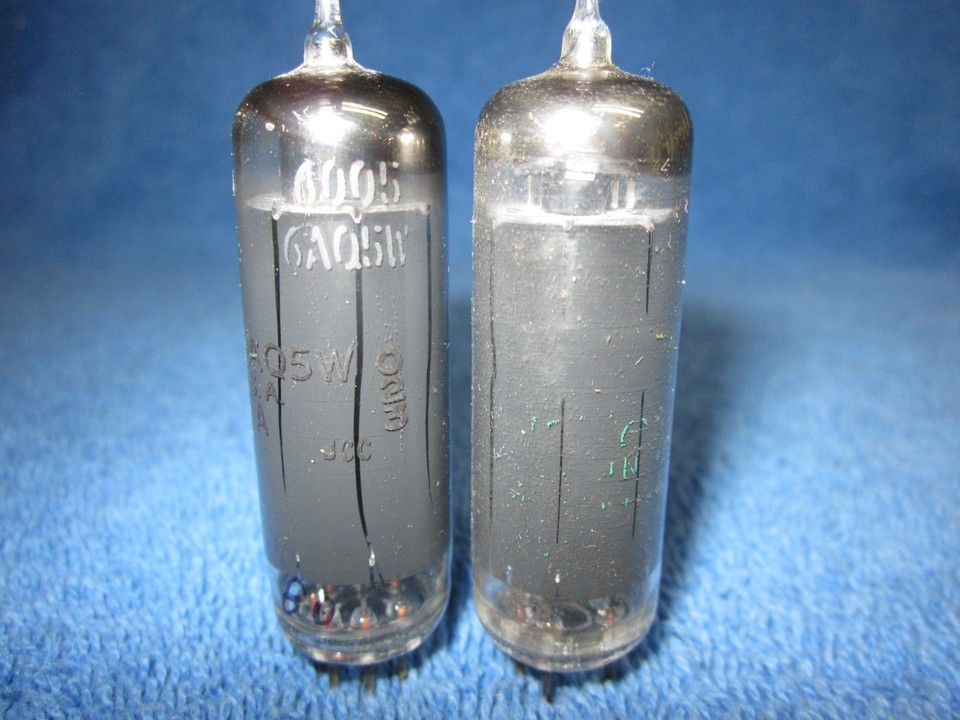 Match Pair 6005/6AQ5W Sylvania Dark/Gray Glass Tubes 6AQ5 6HG5 6005 ...